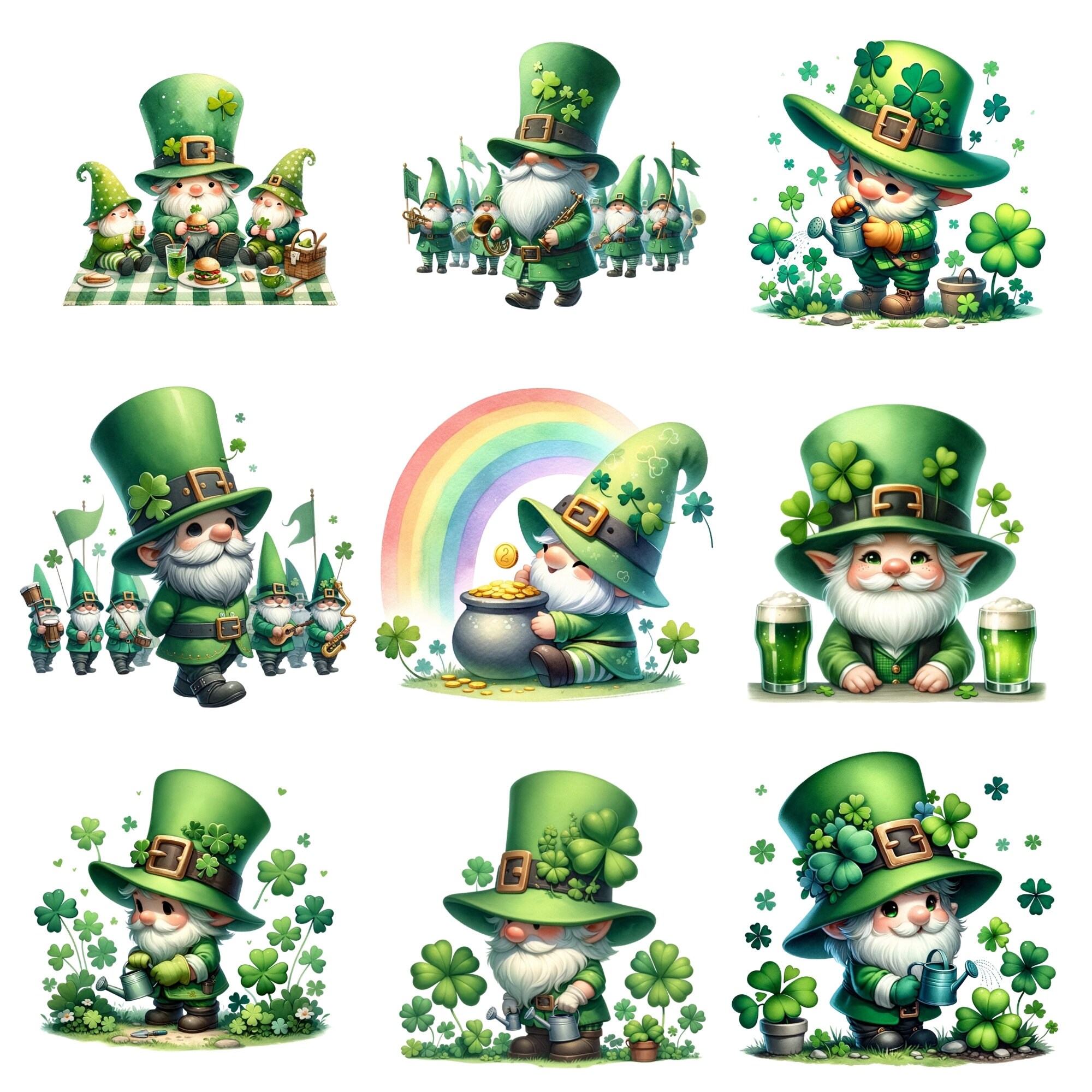 Watercolor St. Patrick's Day Gnomes, Saint Patricks Gnomes Png, St ...