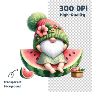 Watercolor Watermelon Gnome Clipart Bundle | 20 High-quality Pngs ...