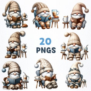 Watercolor Book Lover Gnome Clipart Bundle | 20 High-quality Pngs ...