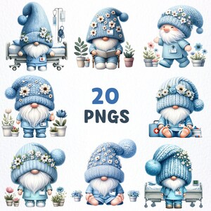 Watercolor Nurse Gnome Clipart Bundle | 20 High-quality Pngs ...