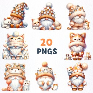 Watercolor Cat Lover Gnome Clipart Bundle | 20 High-quality Pngs | Cat ...