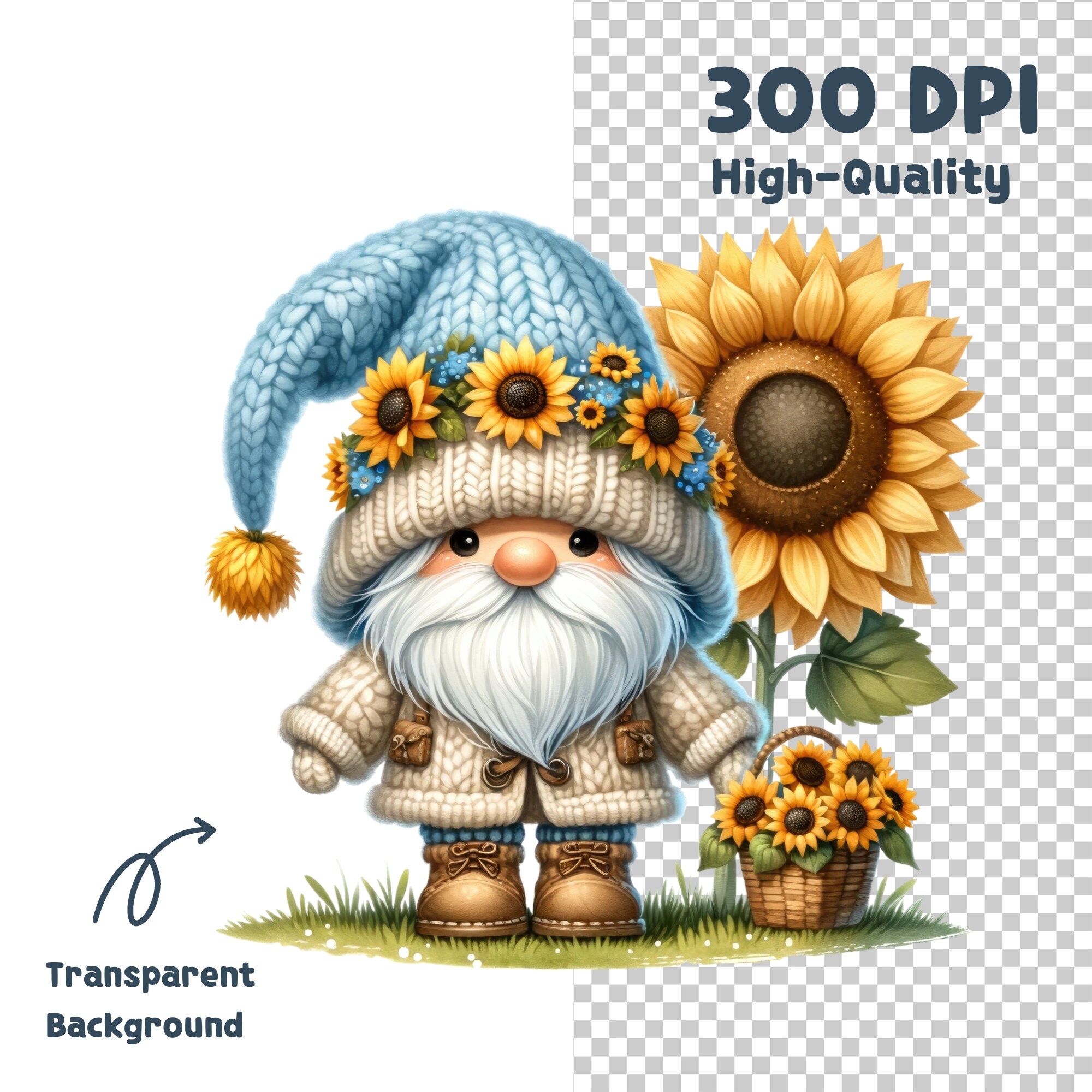Watercolor Sunflower Gnome Clipart Bundle 20 High-quality Pngs ...