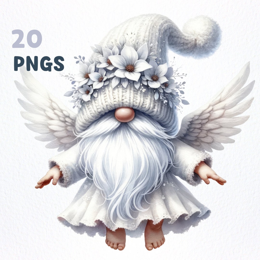 Watercolor White Angel Gnome Clipart PNG Bundle | 20 High-quality Pngs ...