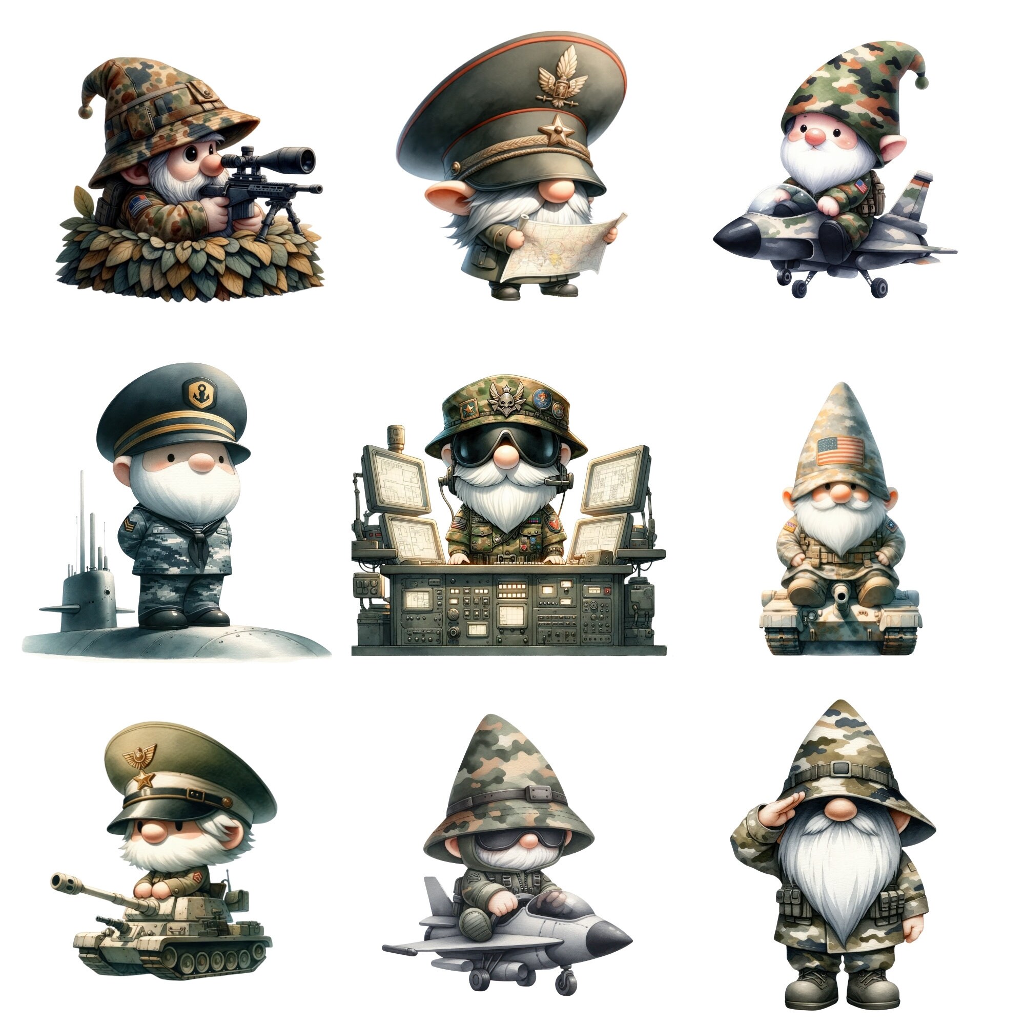 Watercolor Soldier Gnomes, Camouflage Gnomes Png, Military Gnome ...