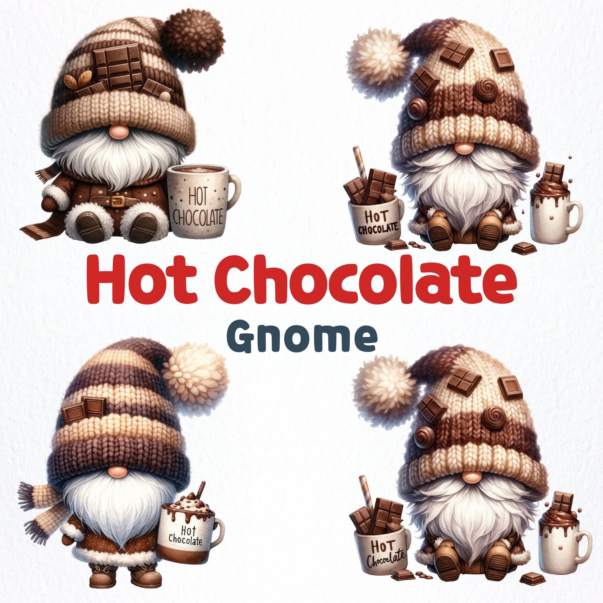 Watercolor Hot Chocolate Gnome Clipart Bundle 20 High-quality Pngs ...