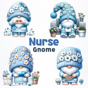 Watercolor Nurse Gnome Clipart Bundle 20 High-quality Pngs Healthcare ...