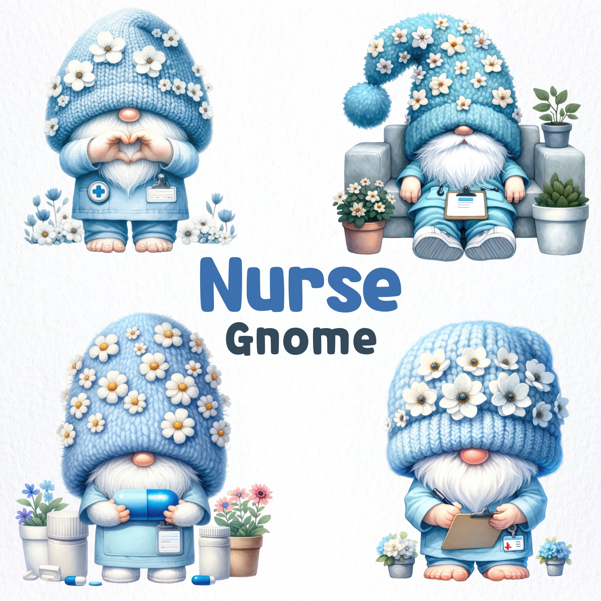 Watercolor Nurse Gnome Clipart Bundle 20 High-quality Pngs Healthcare ...
