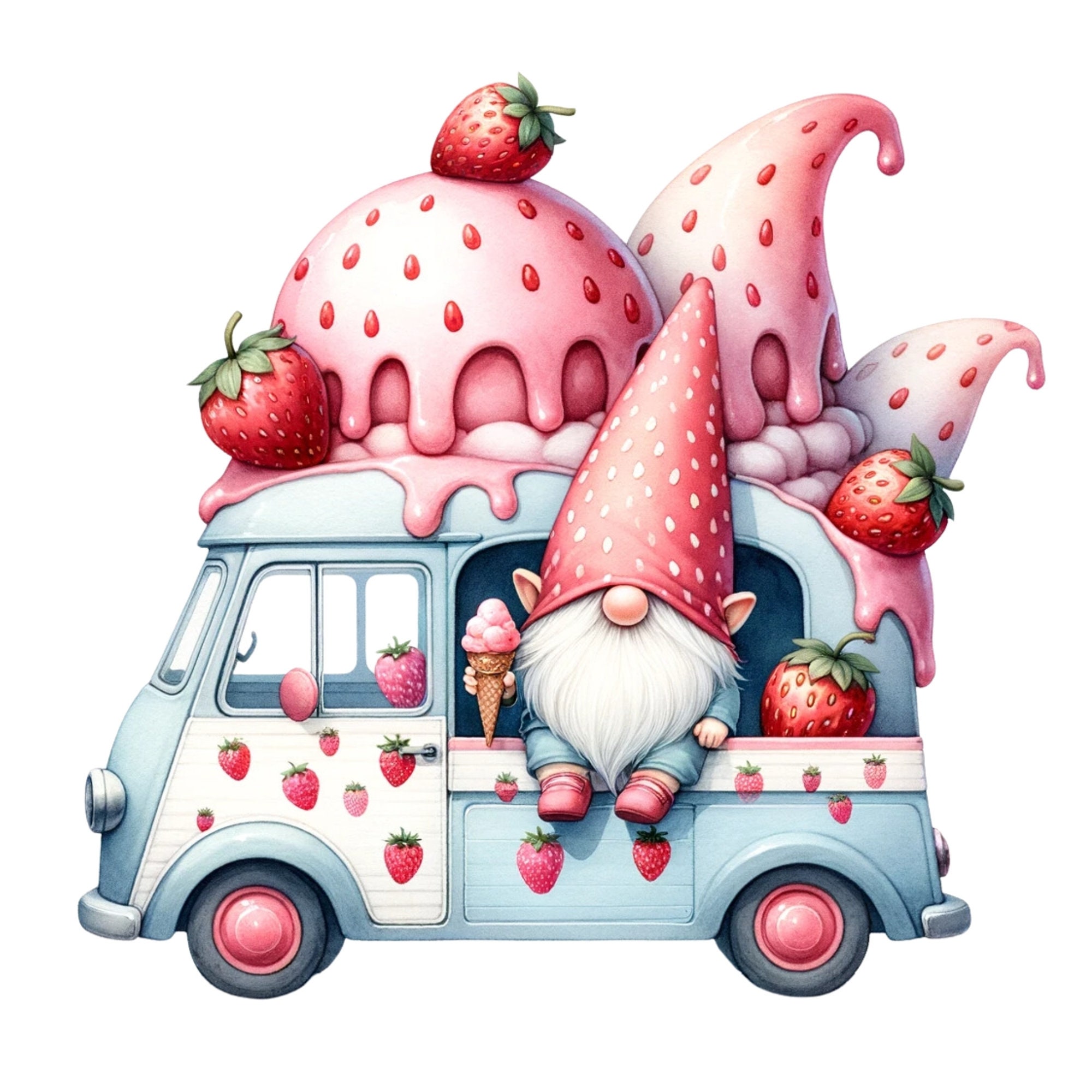 Watercolor Ice Cream Gnomes, Ice Cream Gnomes Png, Ice Cream Truck ...