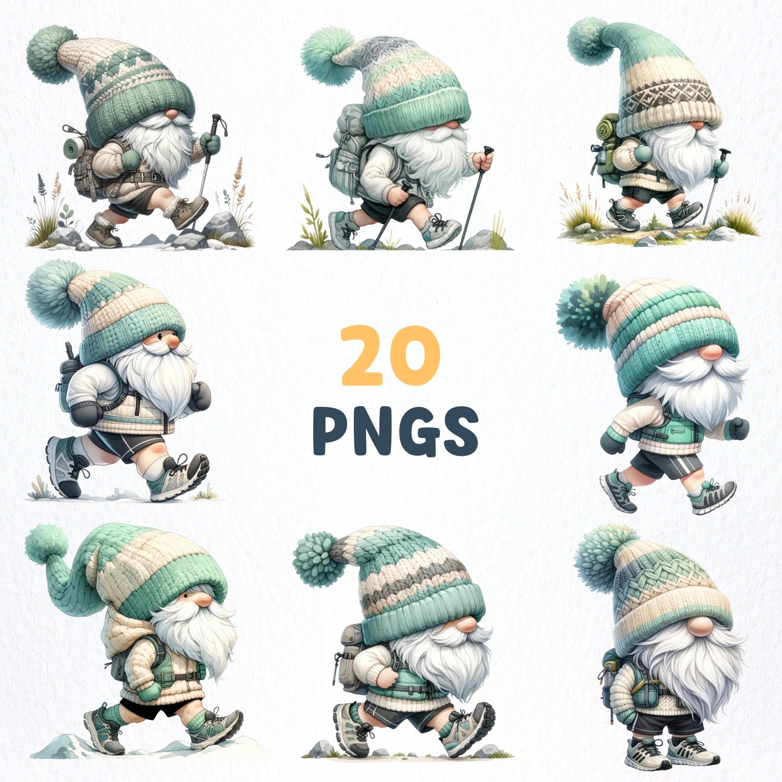 Watercolor Trail Running Gnome Clipart Bundle 20 High-quality Pngs ...