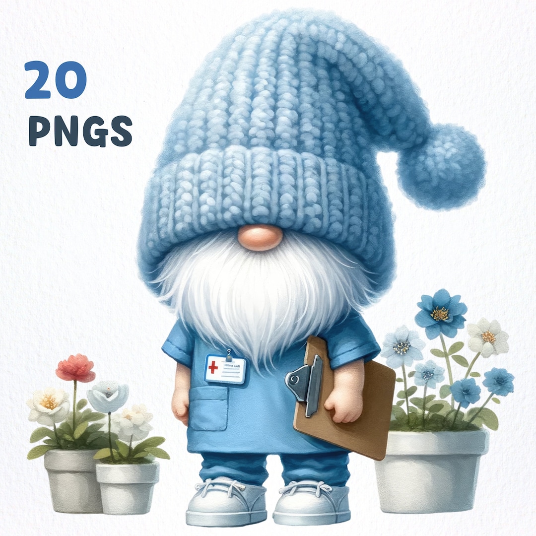Watercolor Nurse Gnome Clipart Bundle | 20 High-quality Pngs ...