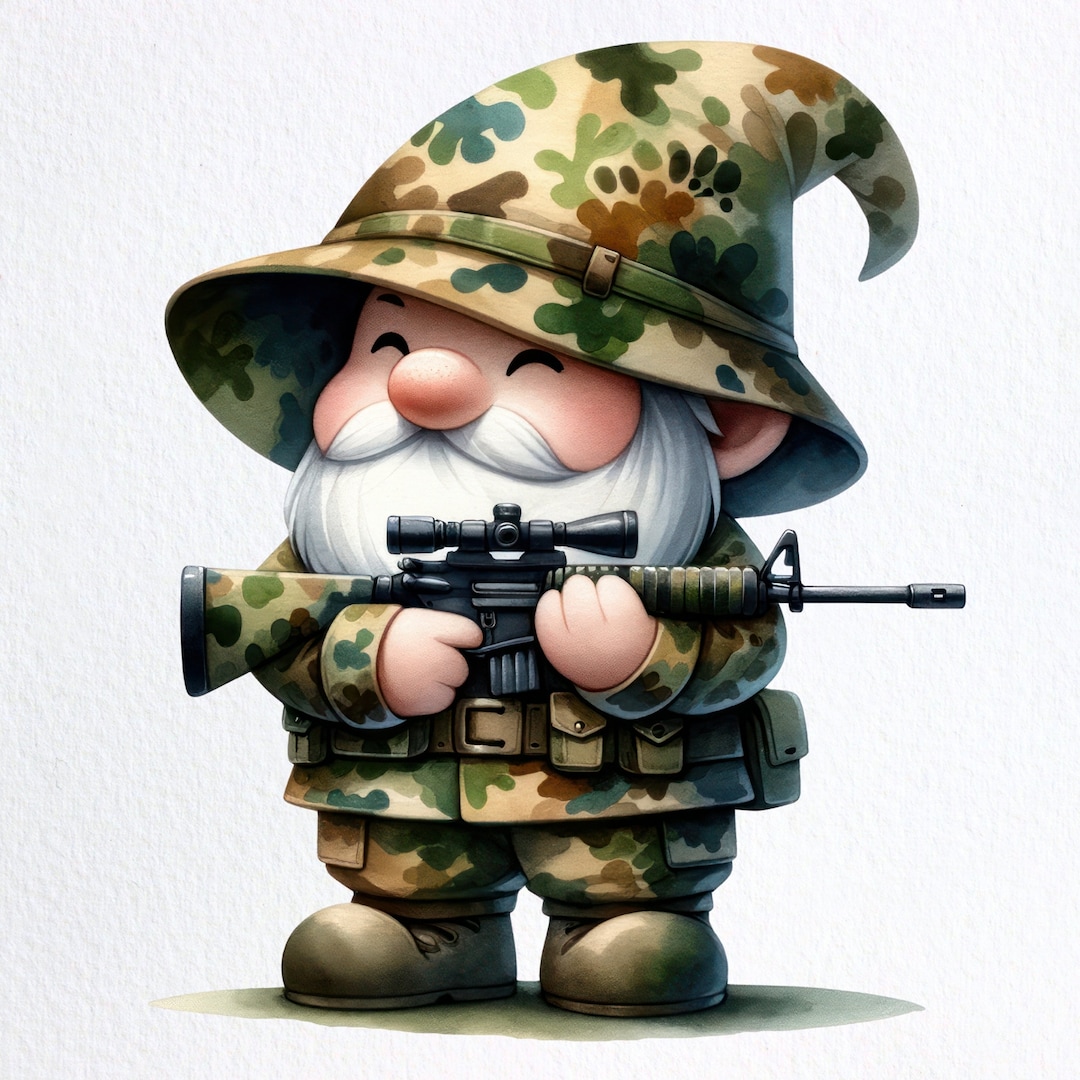 Watercolor Soldier Gnomes, Camouflage Gnomes Png, Military Gnome ...