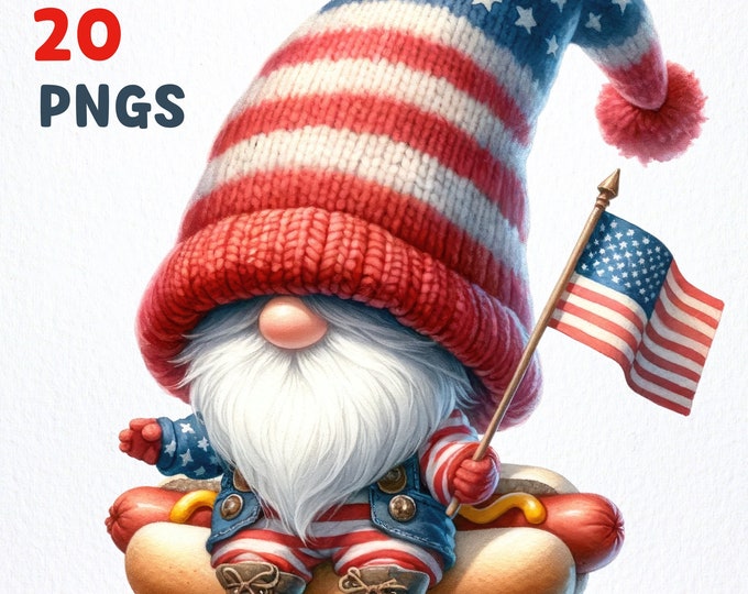 Memorial Day Gnome Clipart, 4th of July Gnome PNG, Patriotic Gnome ...