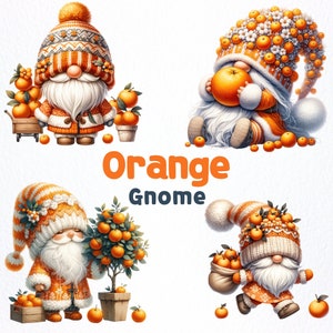 Watercolor Orange Gnome Clipart Bundle | 20 High-quality Pngs | Orange ...