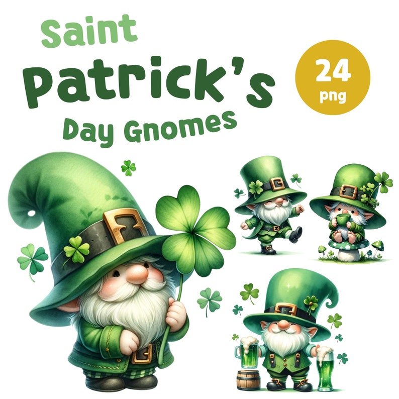 Watercolor St. Patrick's Day Gnomes, Saint Patricks Gnomes Png, St ...