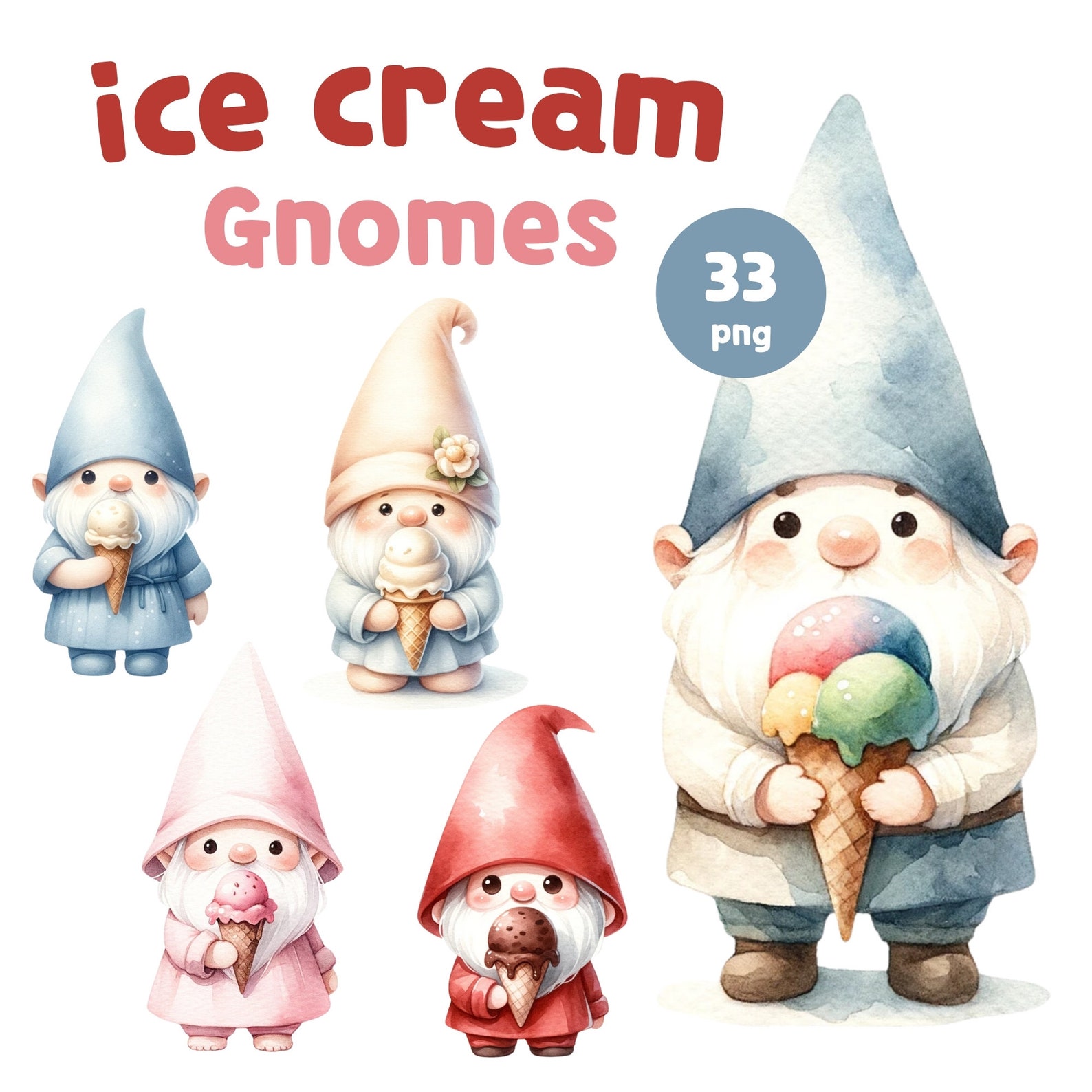 Watercolor Ice Cream Gnomes, Ice Cream Gnomes Png, Ice Cream Truck ...