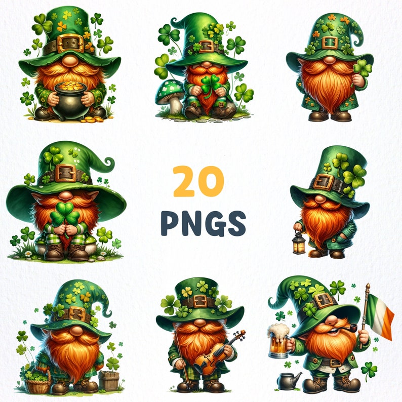 St. Patrick's Gnomes Clipart Bundle 20 High-quality Pngs St Patrick ...