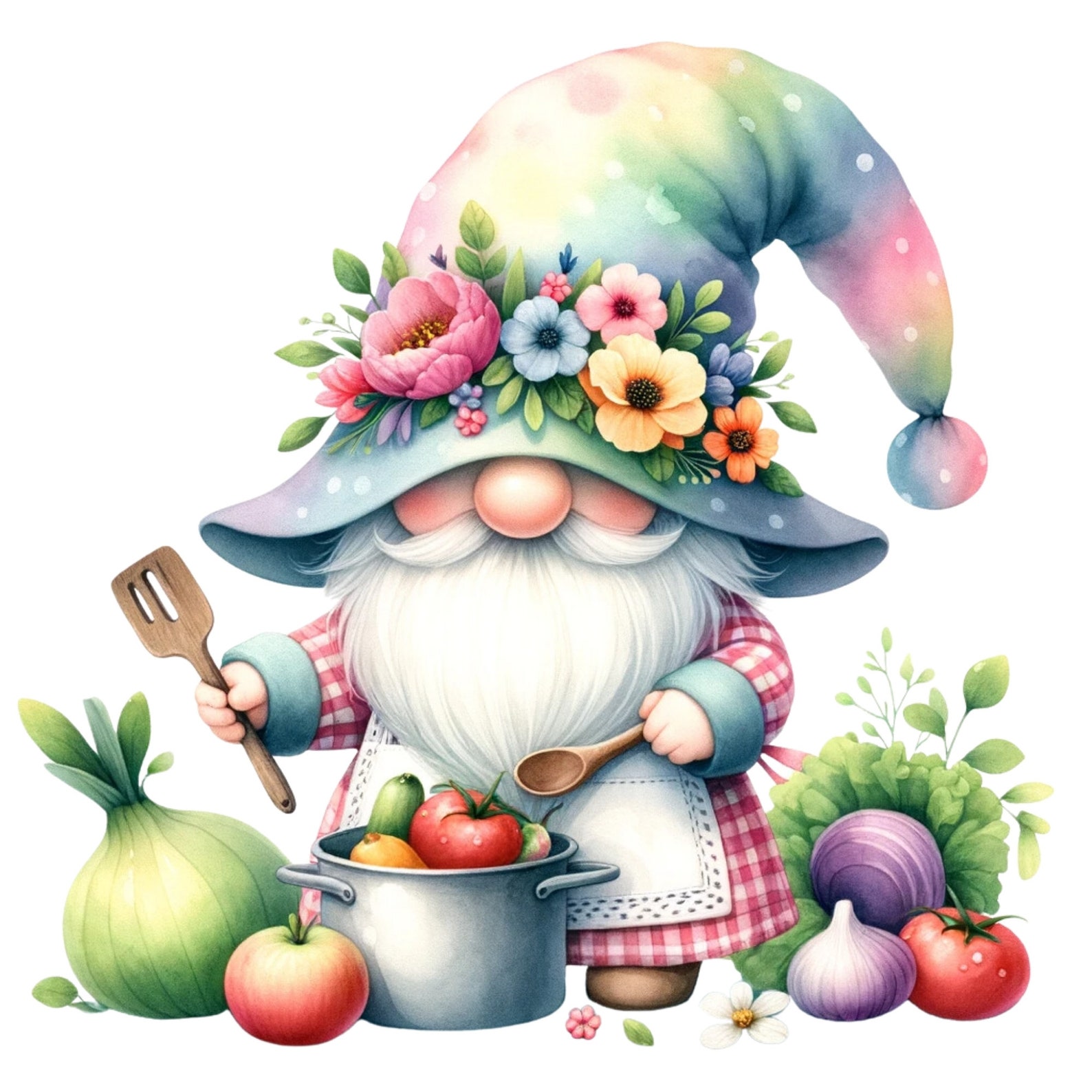 Spring Gnomes Clipart Bundle, 25 High Quality Pngs, Watercolor Clipart ...