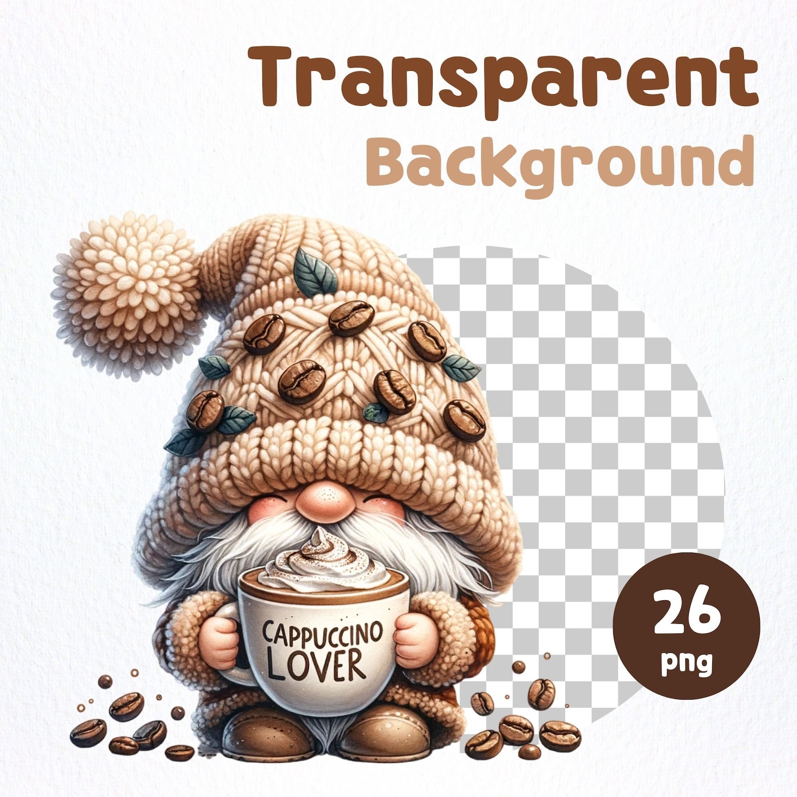 Watercolor Coffee Lover Gnomes, Coffee Gnomes Png, Coffee Beans Gnome ...