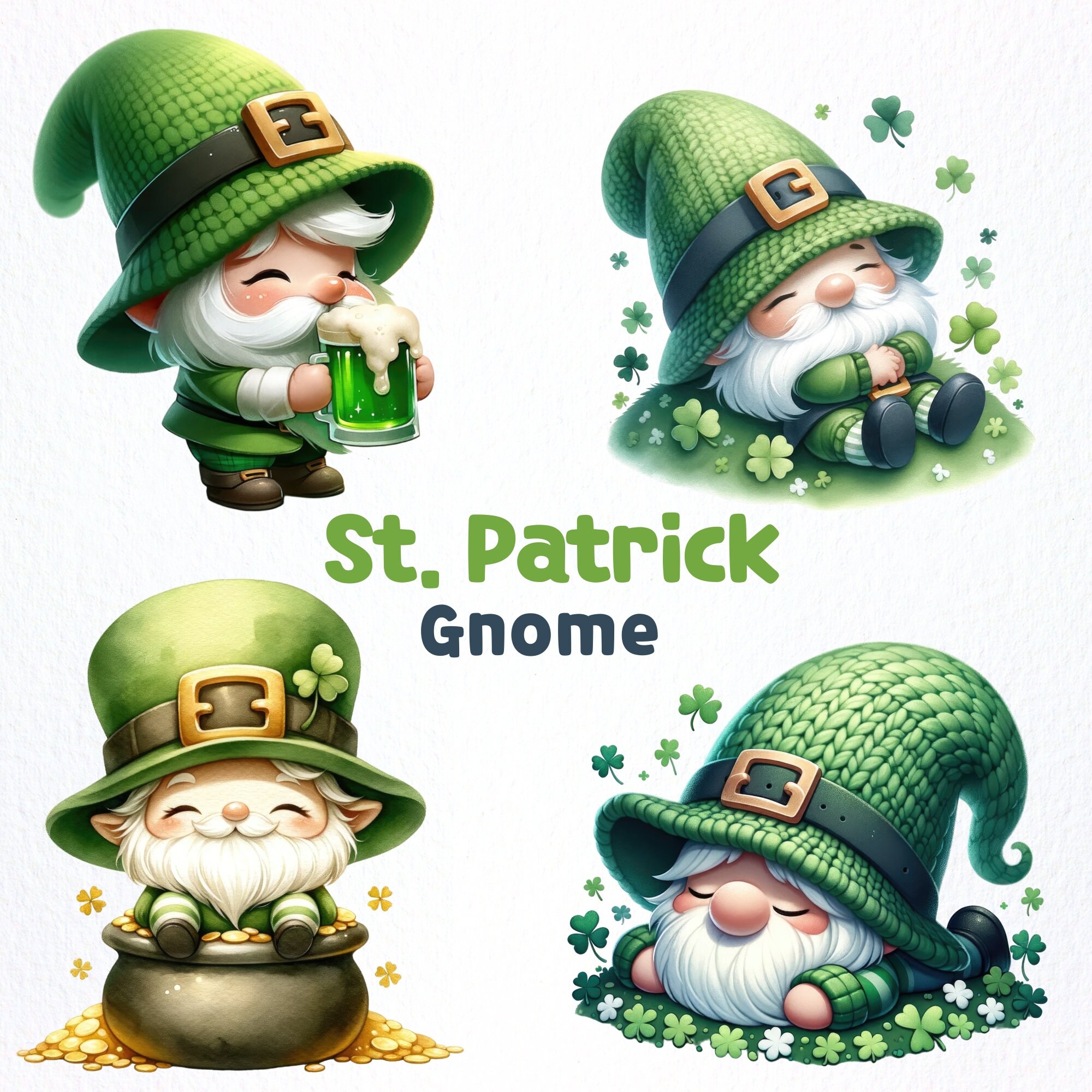 Cute St. Patrick's Gnomes Clipart Bundle 20 High-quality Pngs Cute St ...