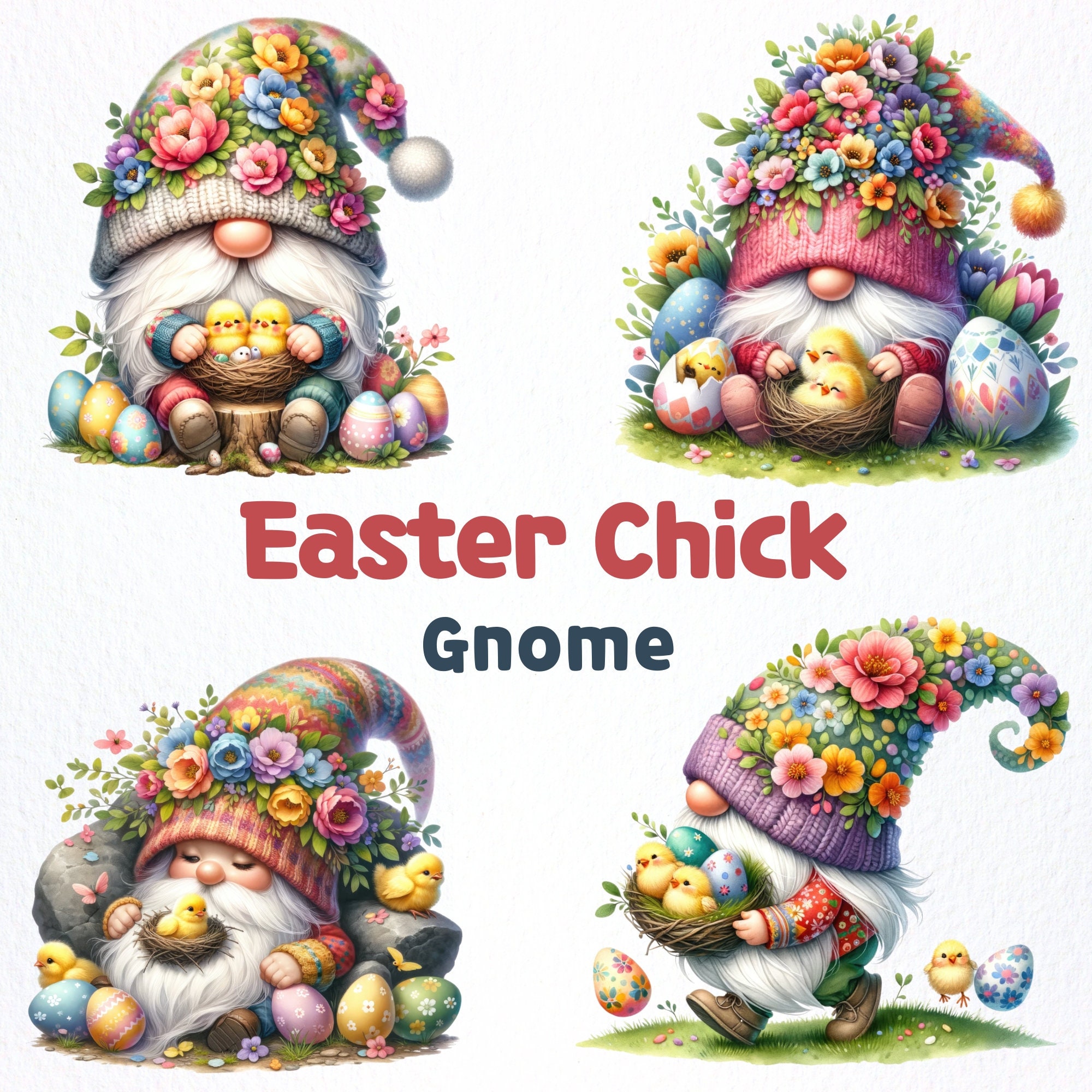 Watercolor Easter Chick Gnome Clipart Bundle 20 High-quality Pngs Gnome ...