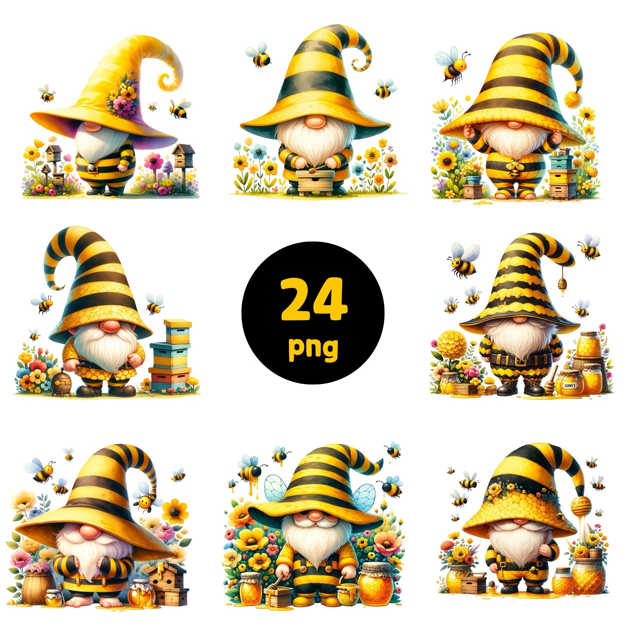 Watercolor Honey Bee Gnomes, Bee Gnome Png, Bumblebee Gnomes, Cute ...