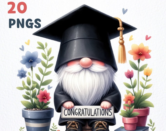 Graduation Gnome Clipart PNG Collection | Watercolor Nome Grad ...