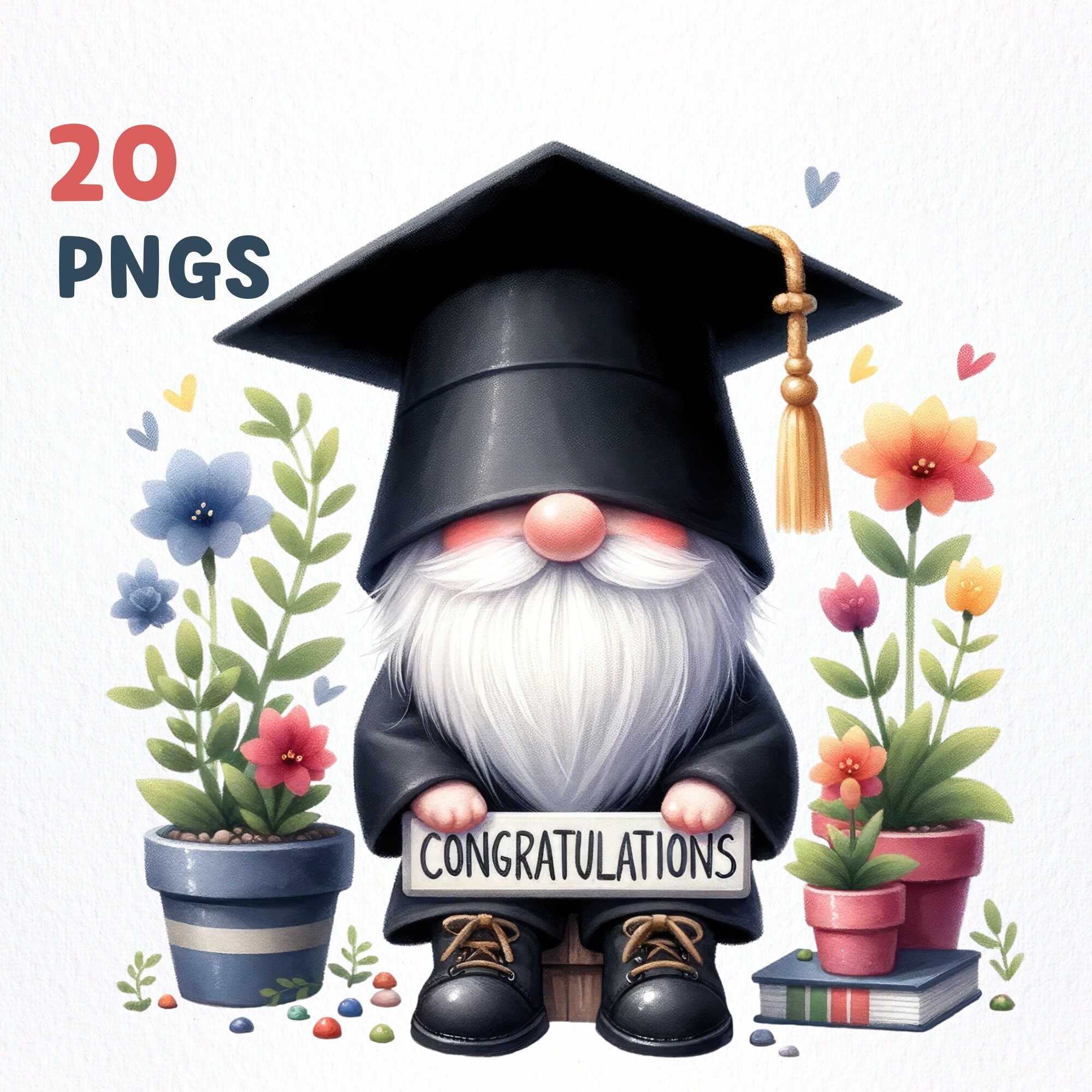 Watercolor Graduation Gnome Clipart PNG Bundle 20 High-quality Pngs ...