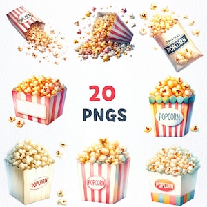 Watercolor Popcorn Clipart Bundle | 20 High-quality Pngs | Popcorn ...