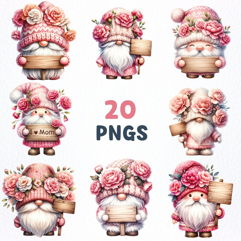 Watercolor Love Mom Gnome Clipart Bundle 20 High-quality Pngs Mother's ...