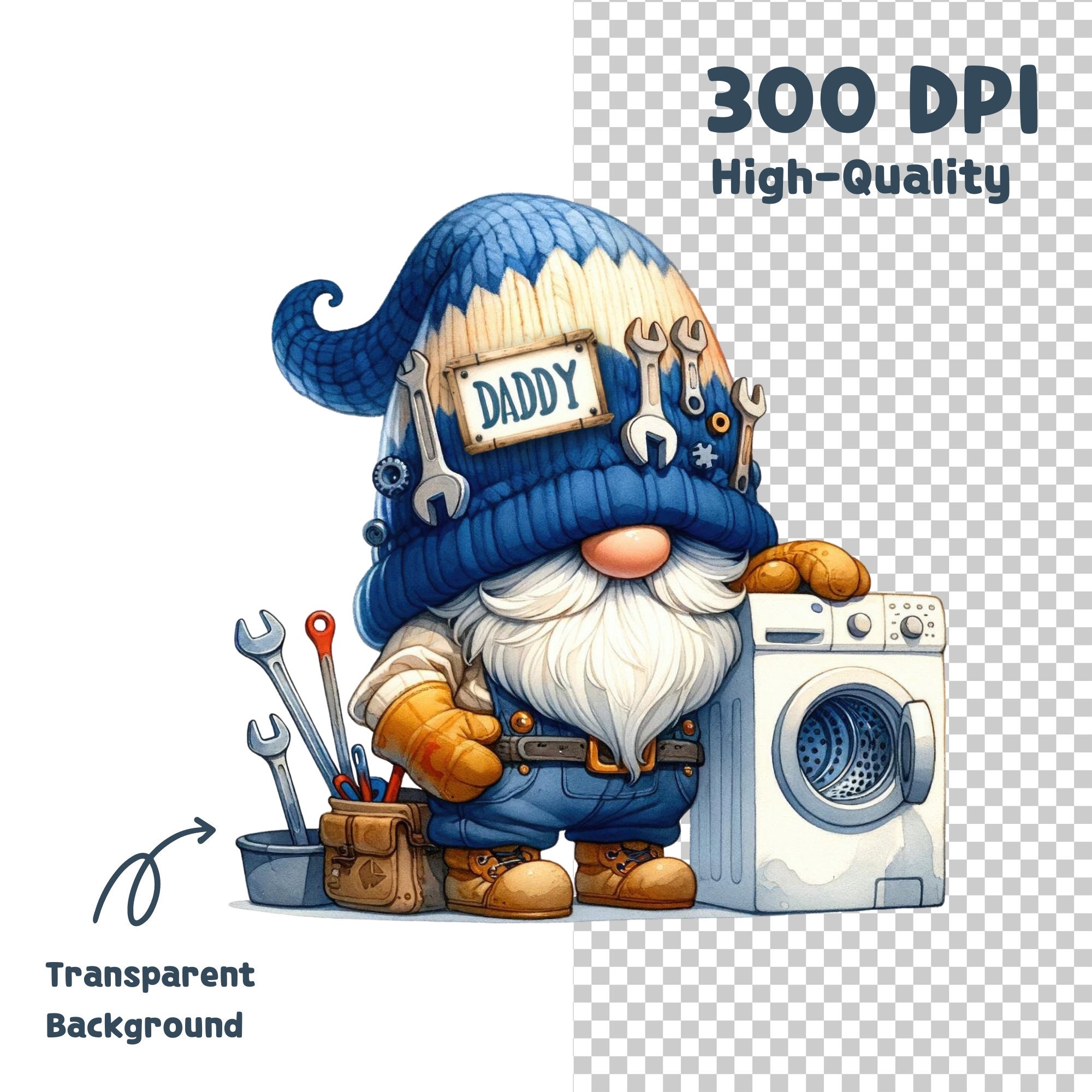 Watercolor Fix Dad Gnome Clipart PNG Bundle 20 High-quality Pngs Wall ...