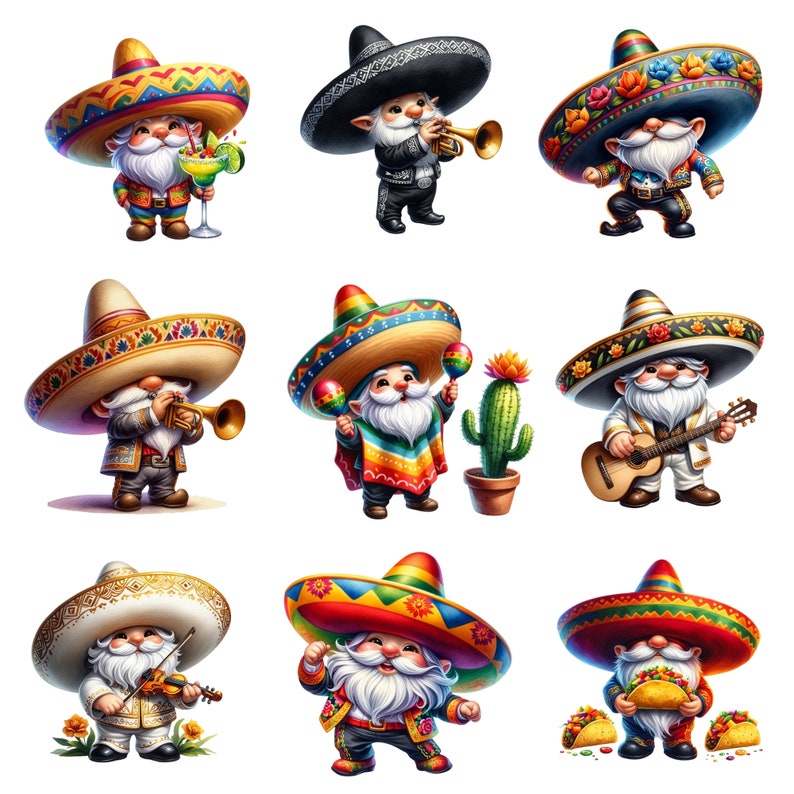 Watercolor Cinco De Mayo Gnomes, Cinco De Mayo Gnomes Png, Maxican ...