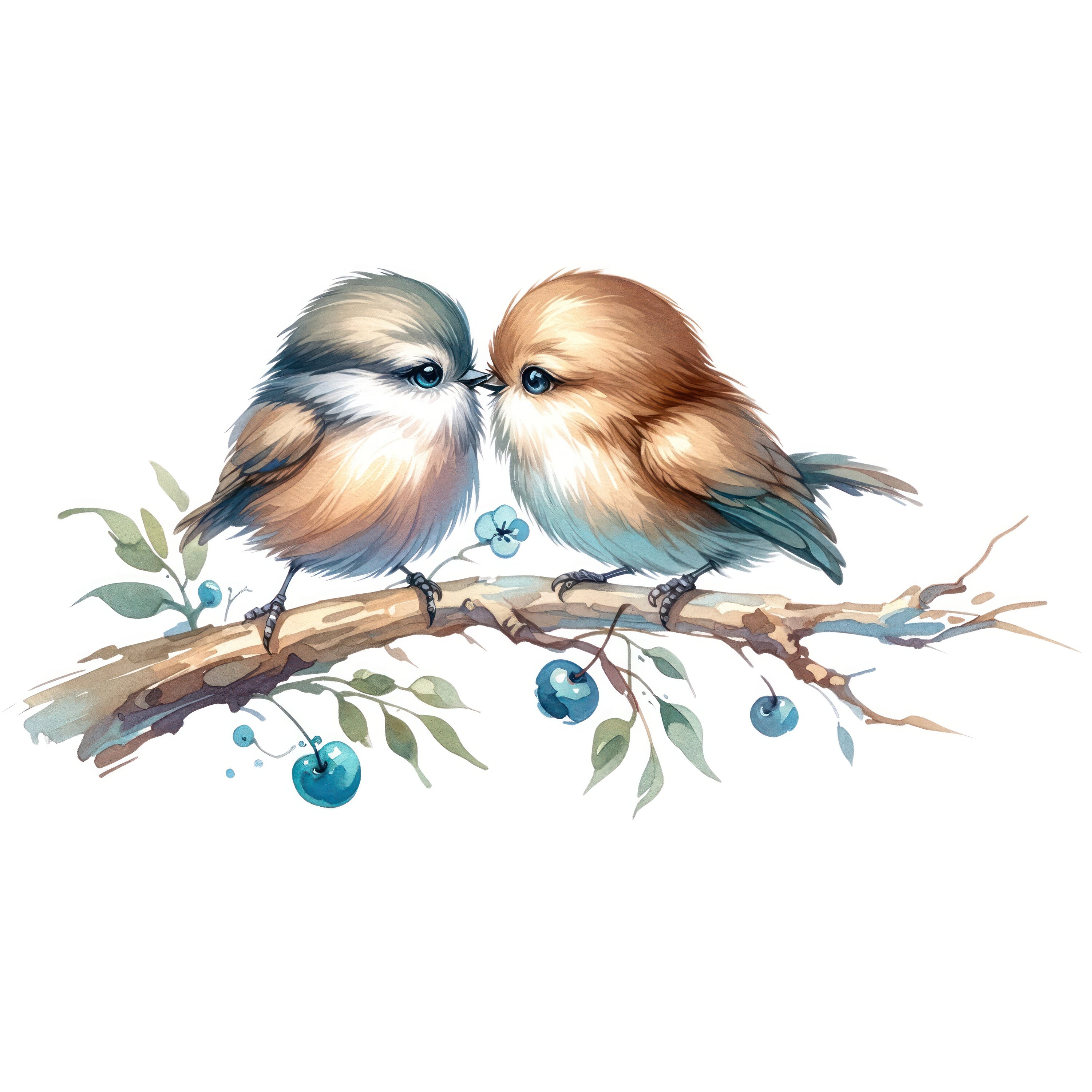 Love Birds Perched on a Branch Clipart, 10 High Quality Pngs, Valentine ...