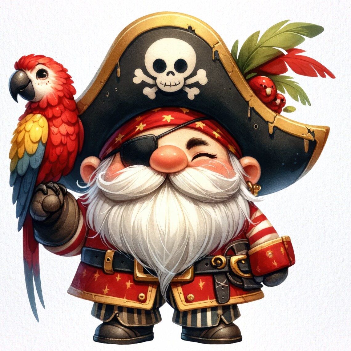 Watercolor Red Pirate Gnome Clipart 10 High-quality Pngs Digital ...