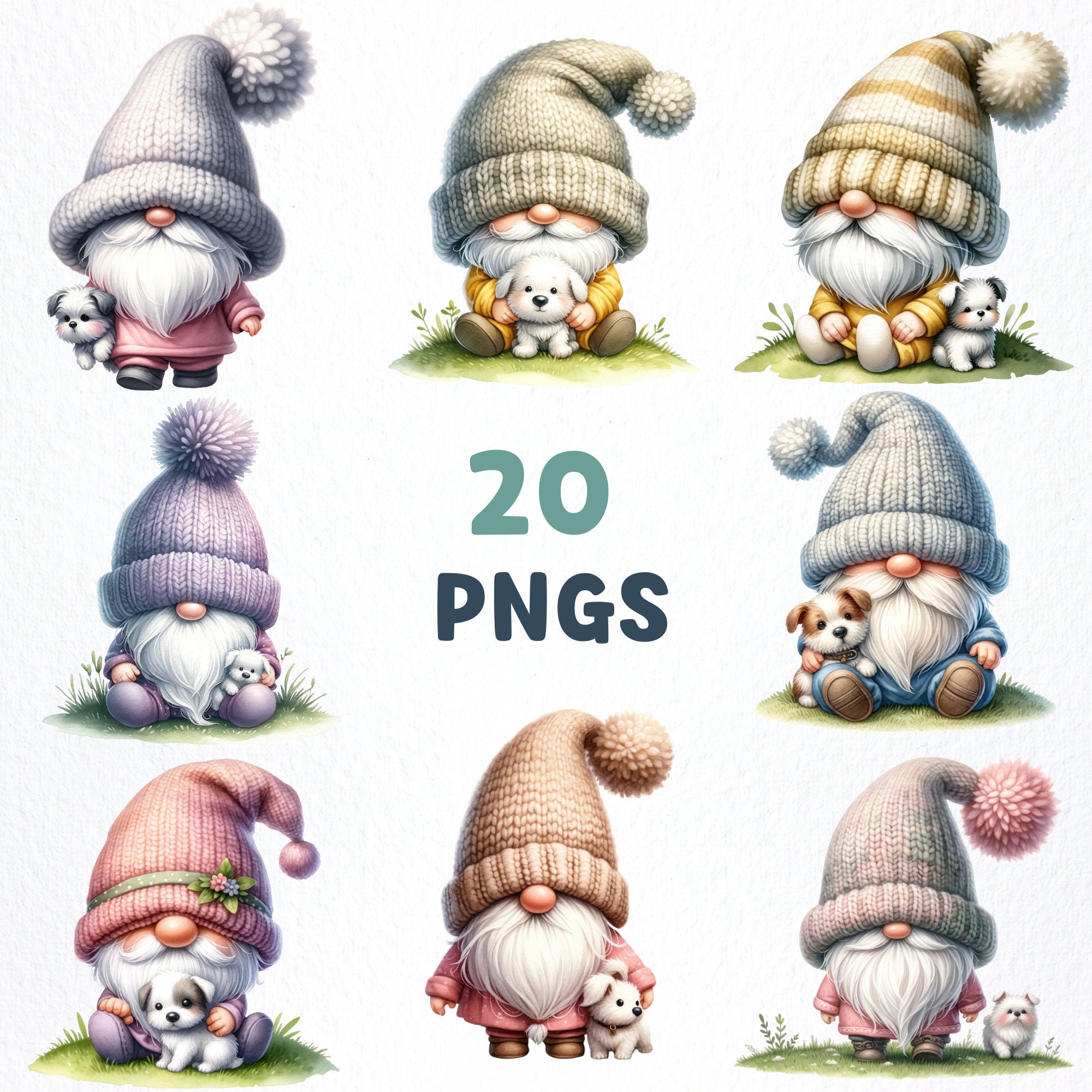 Watercolor Dog Lover Gnome Clipart Bundle 20 High-quality Pngs Gnome ...