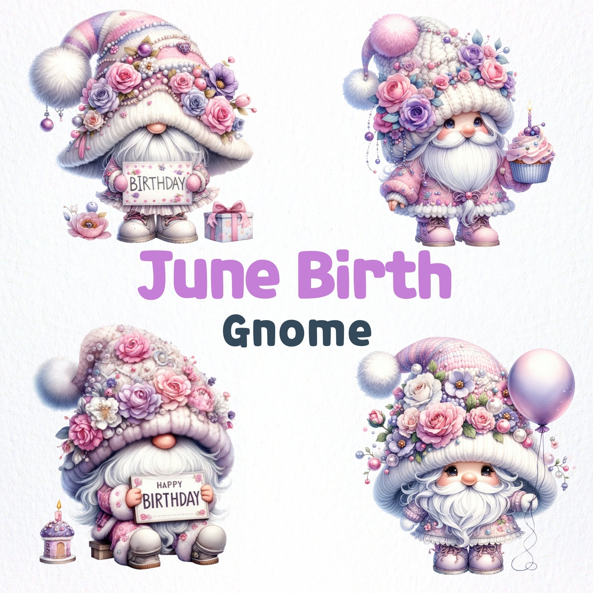 Watercolor June Birth Gnome Clipart Bundle 20 High-quality Pngs June ...