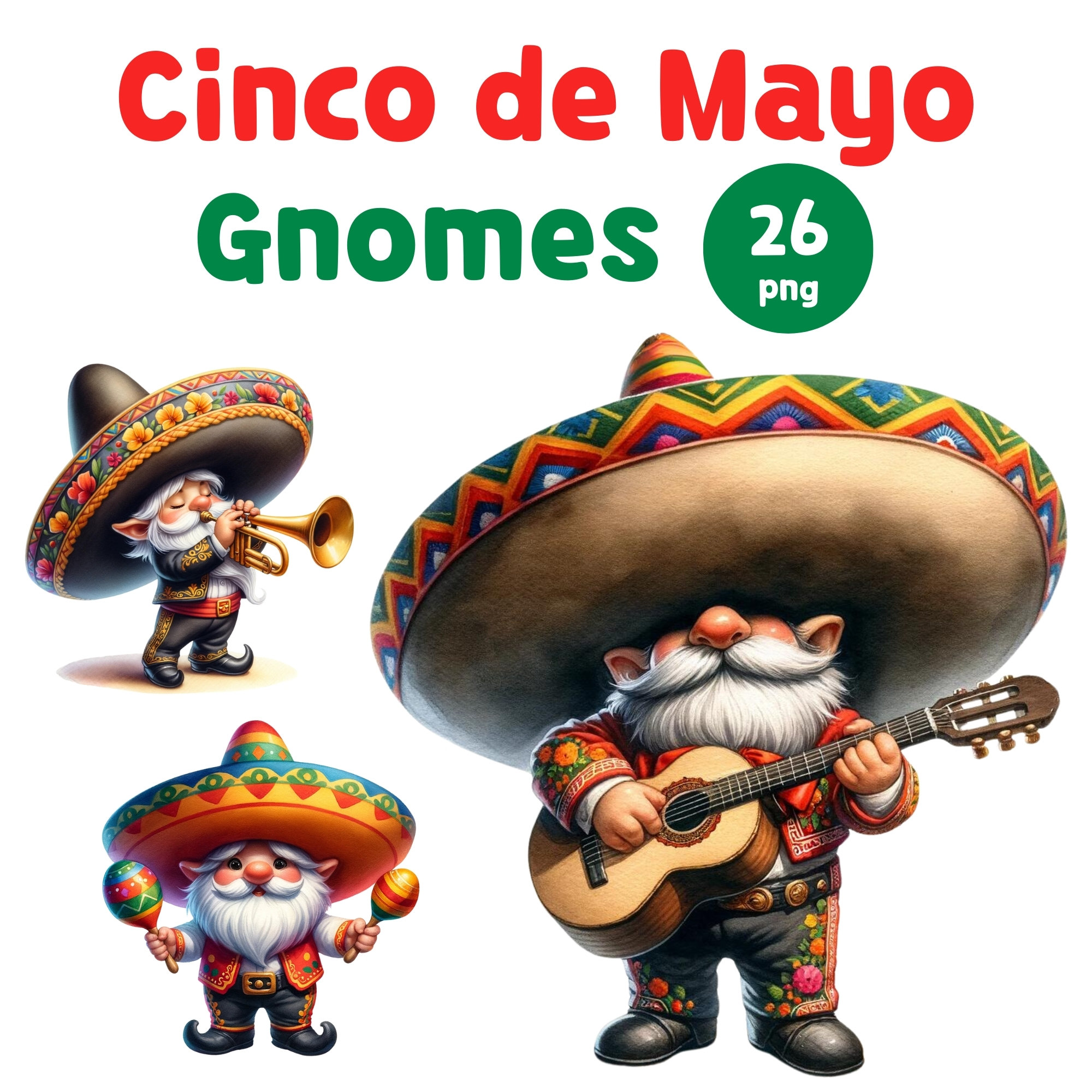 Watercolor Cinco De Mayo Gnomes, Cinco De Mayo Gnomes Png, Maxican ...