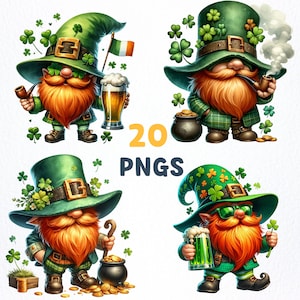 St. Patrick's Gnomes Clipart Bundle | 20 High-quality Pngs | St Patrick ...