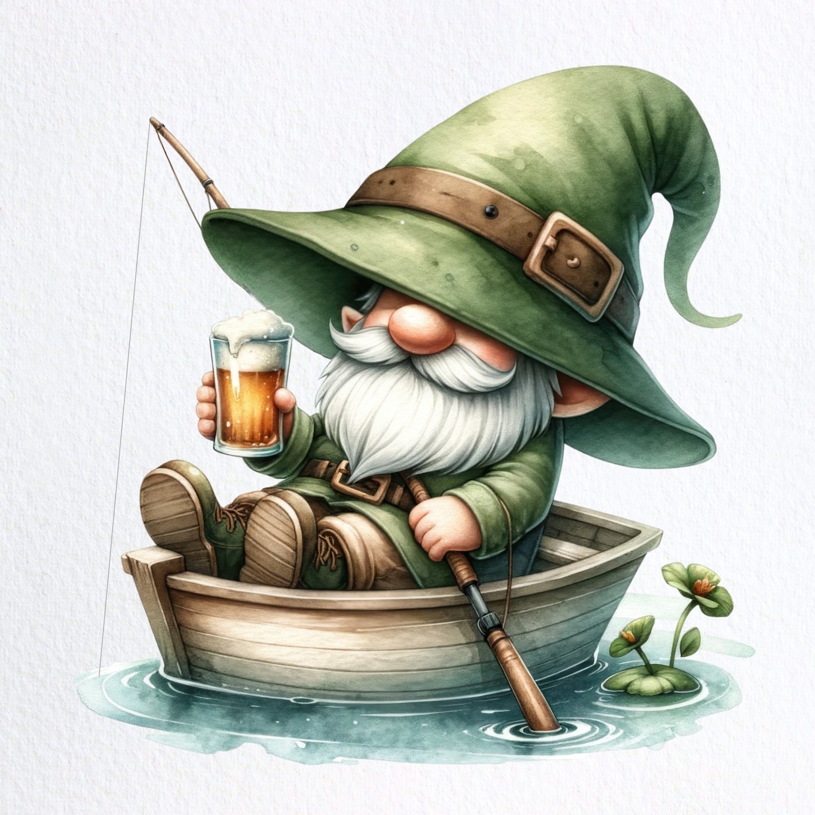 Watercolor Fishing Gnomes, Fisherman Gnome Png, Fly Fishing Gnomes ...