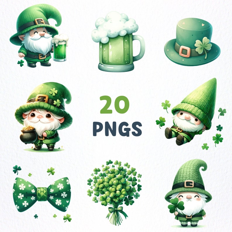 Cute St. Patrick's Gnomes Clipart Bundle 20 High-quality Pngs Cute St ...