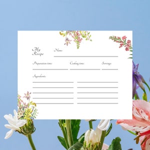 Printable Recipe Card Template, Floral Boho Editable Recipe Cards ...