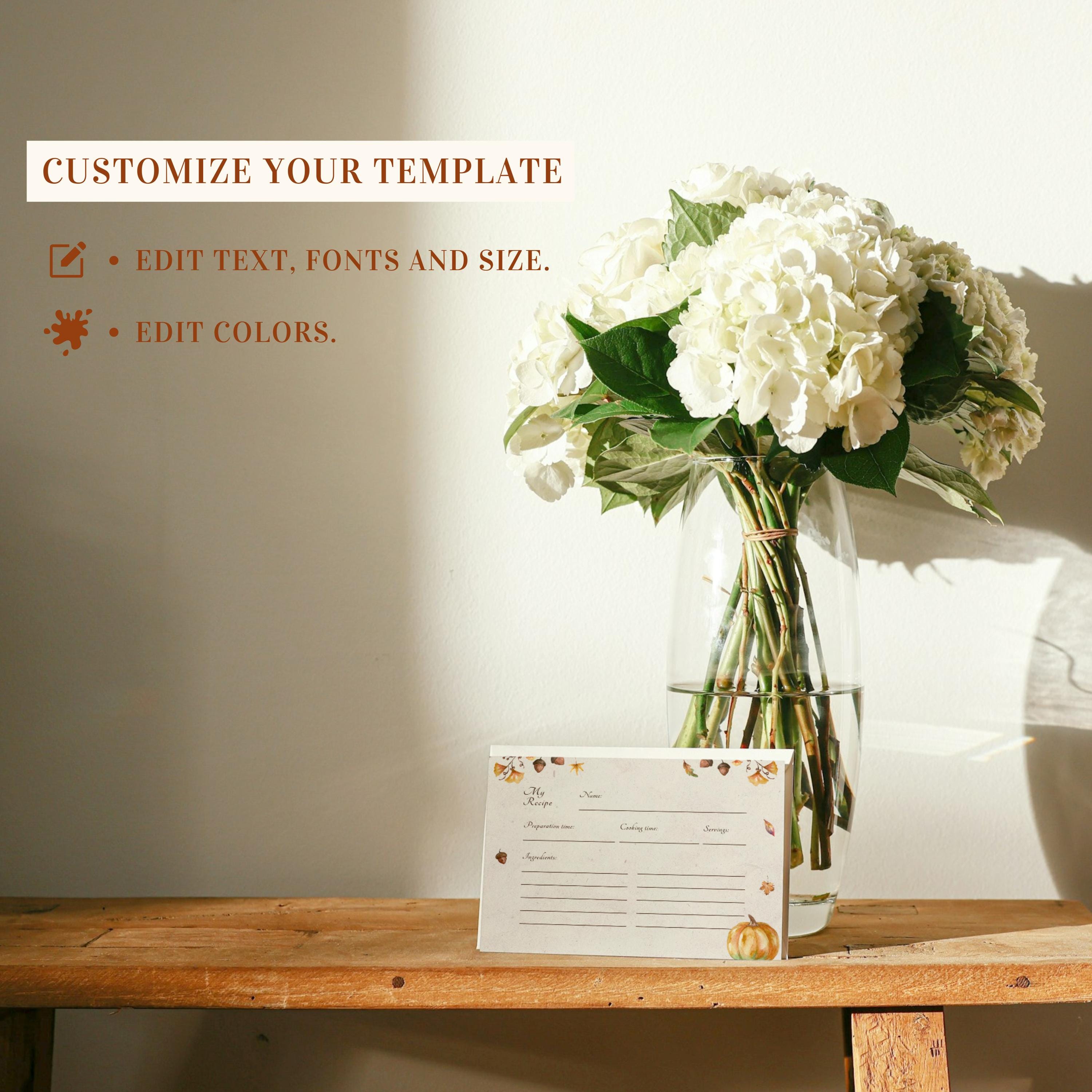 Printable Fall Recipe Card Template, Pumpkin Autumn Editable Recipe ...