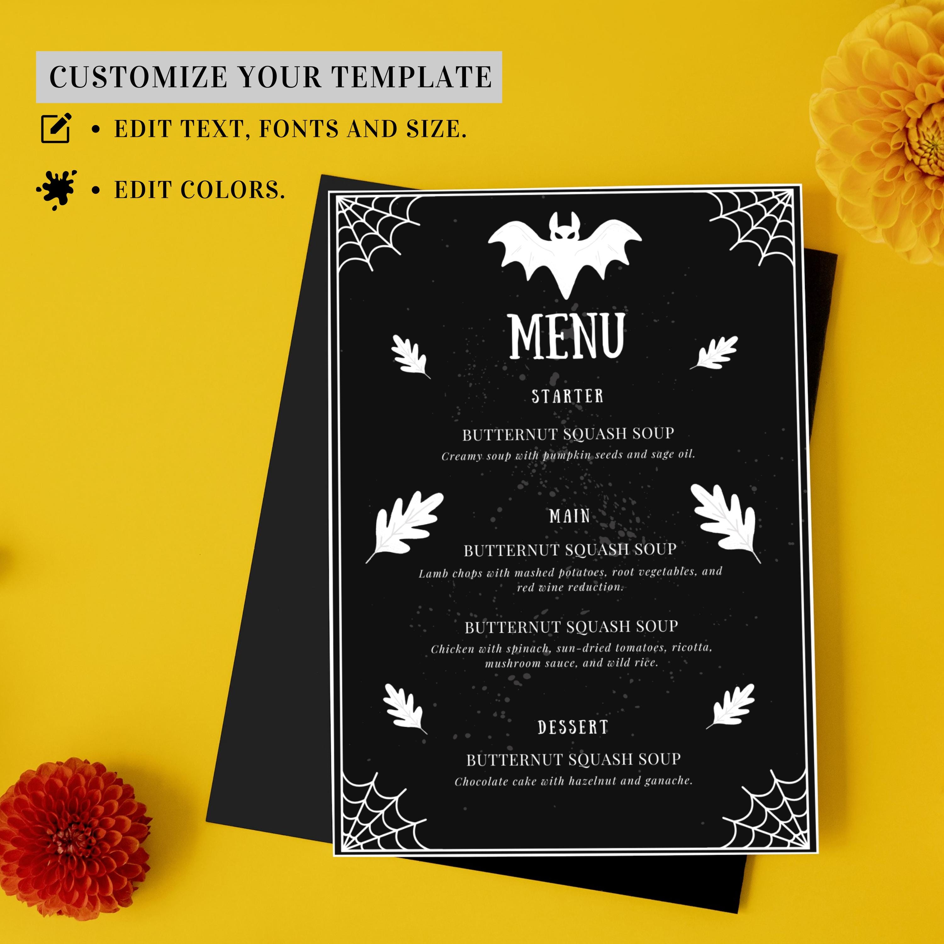 Halloween Menu Editable Template, Spooky Menu, Gothic Menu Template ...