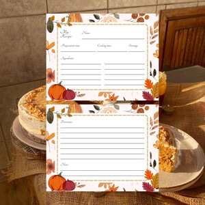 Printable Fall Recipe Card Template, Pumpkin Autumn Editable Recipe ...