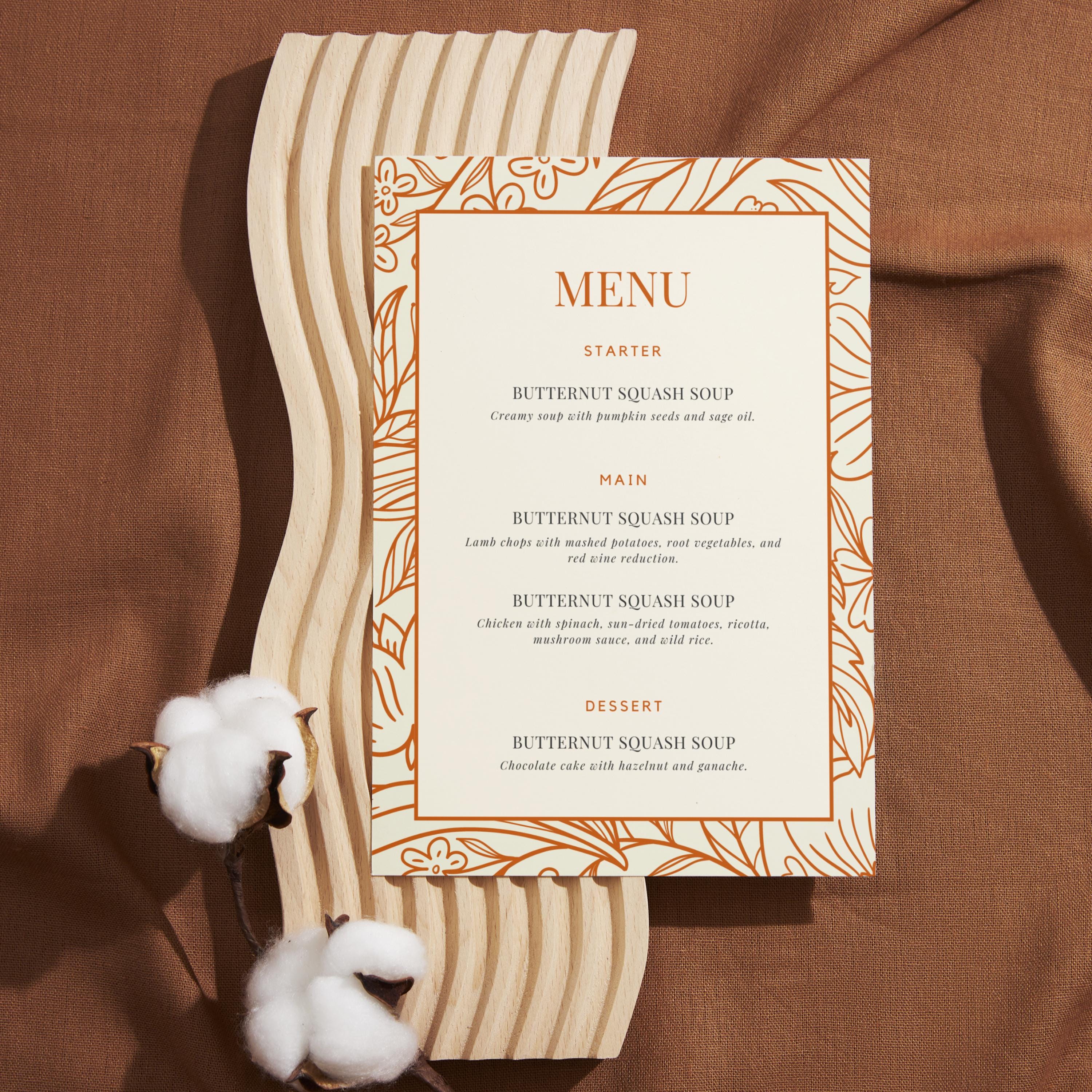 Orange Modern Menu, Orange Floral Menu Editable Canva Template, Fall ...