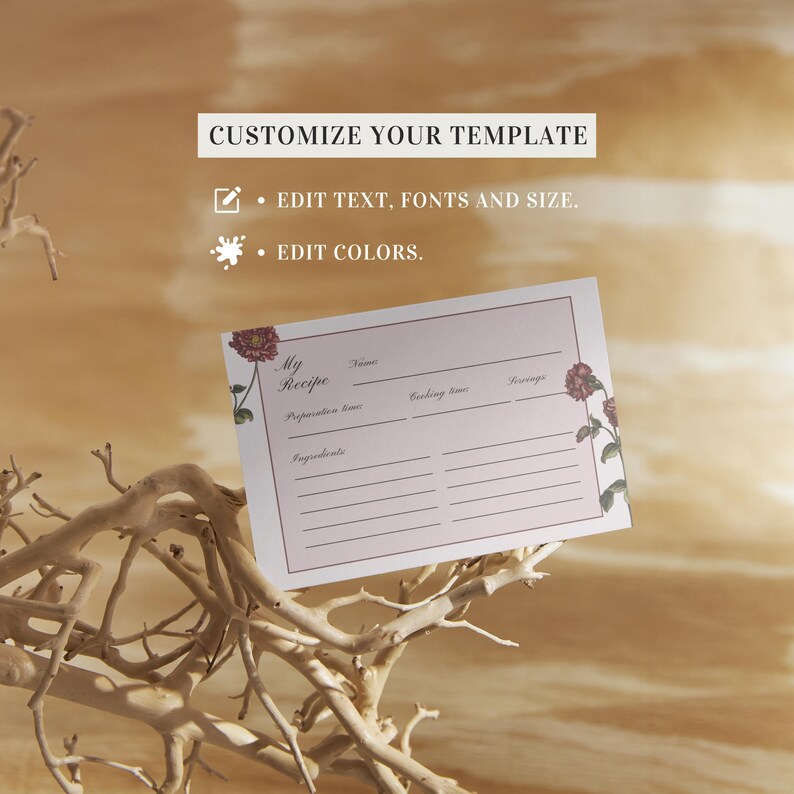 Printable Recipe Card Template, Floral Editable Recipe Cards, Recipe ...