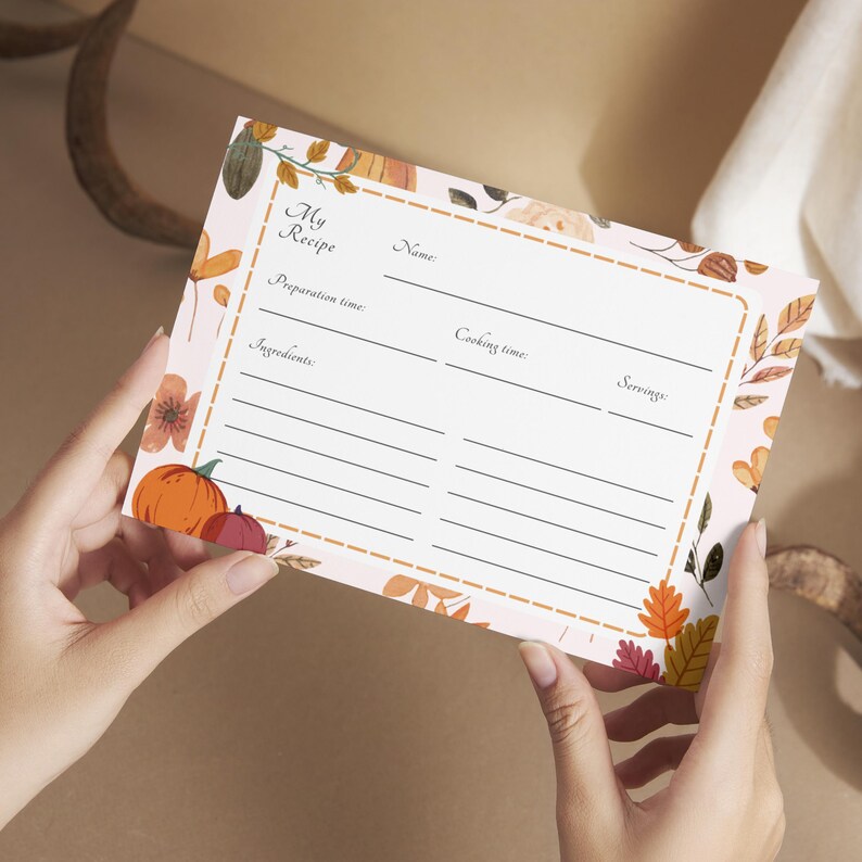 Printable Fall Recipe Card Template, Pumpkin Autumn Editable Recipe ...