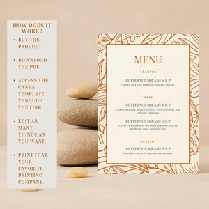 Orange Modern Menu, Orange Floral Menu Editable Canva Template, Fall ...