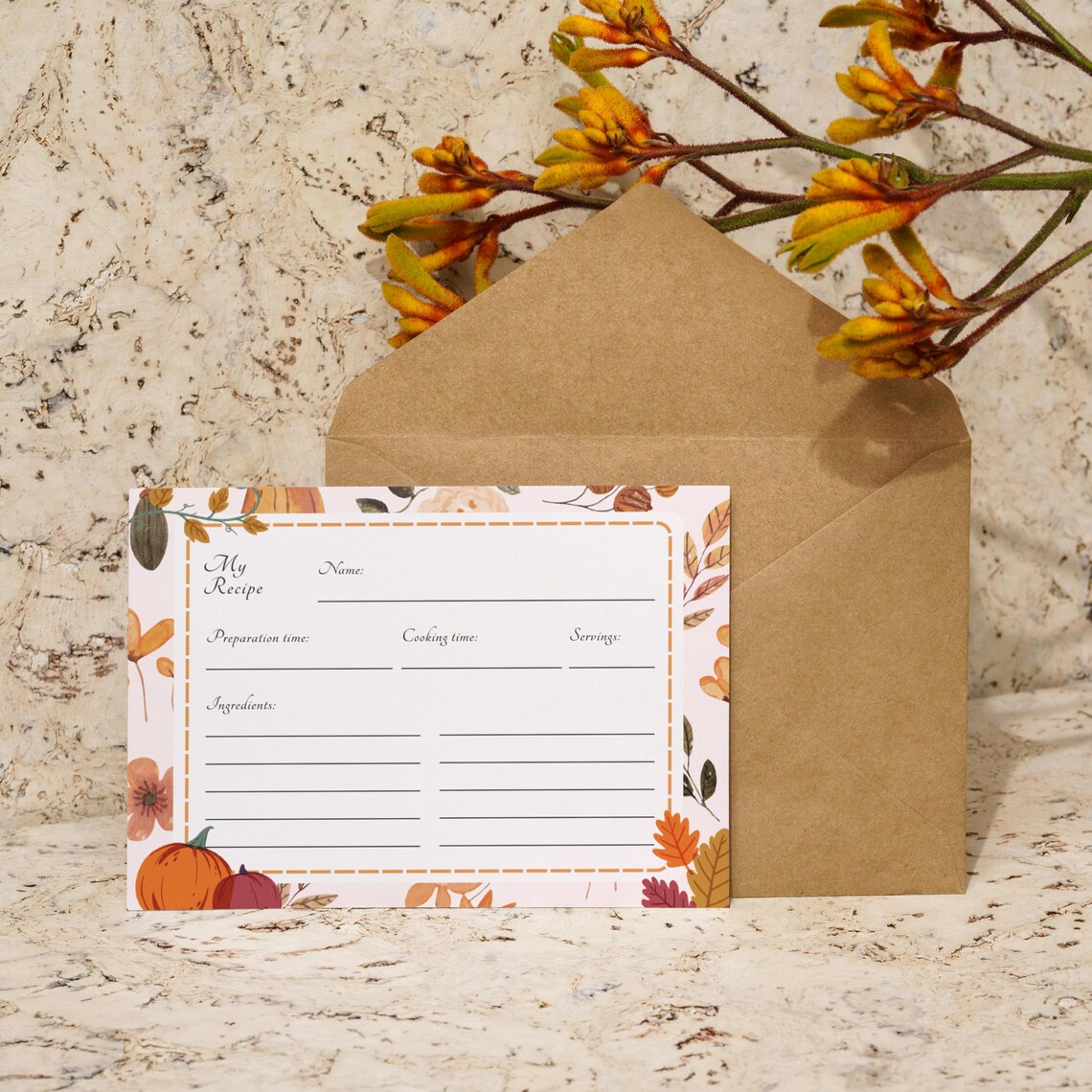 Printable Fall Recipe Card Template, Pumpkin Autumn Editable Recipe ...