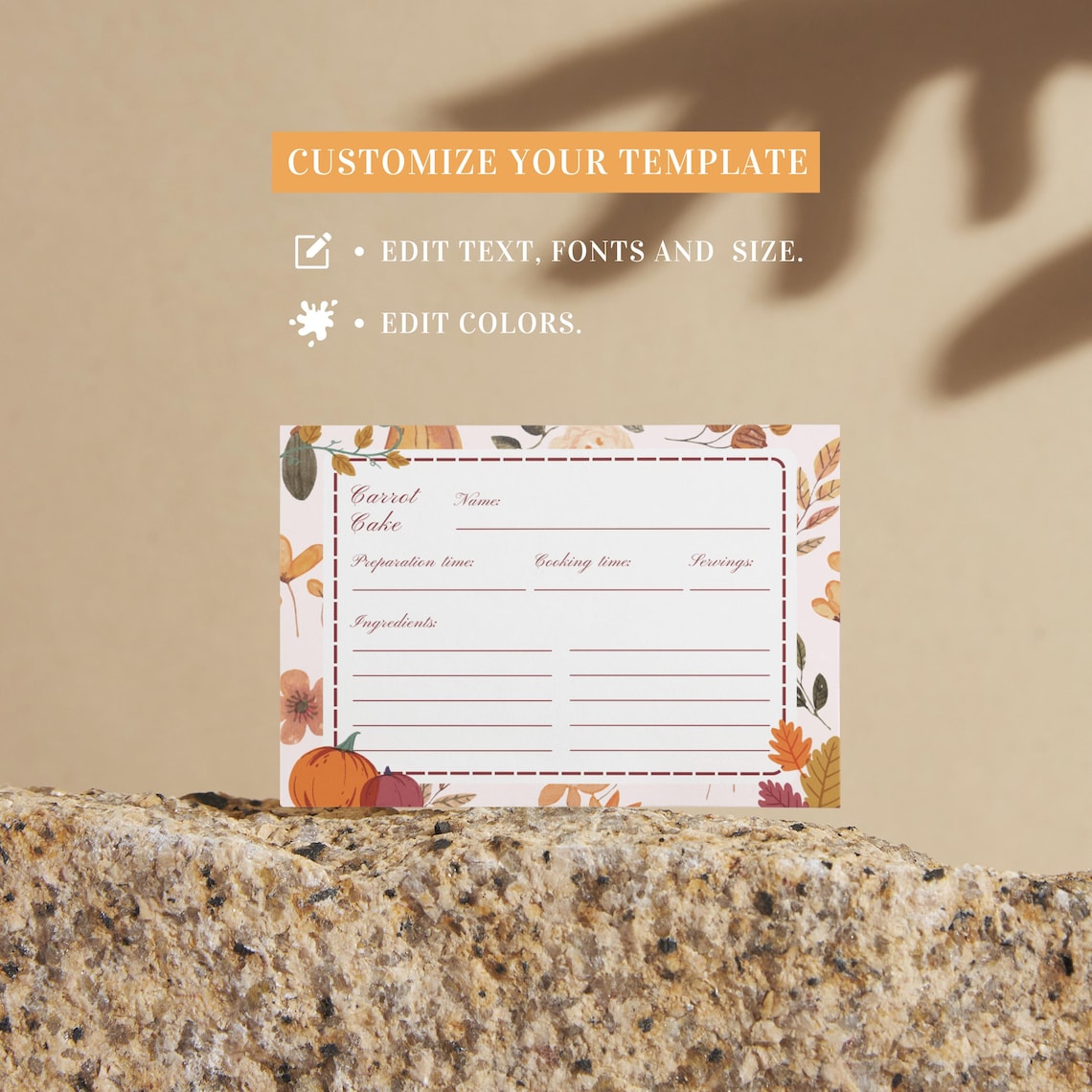 Printable Fall Recipe Card Template, Pumpkin Autumn Editable Recipe ...