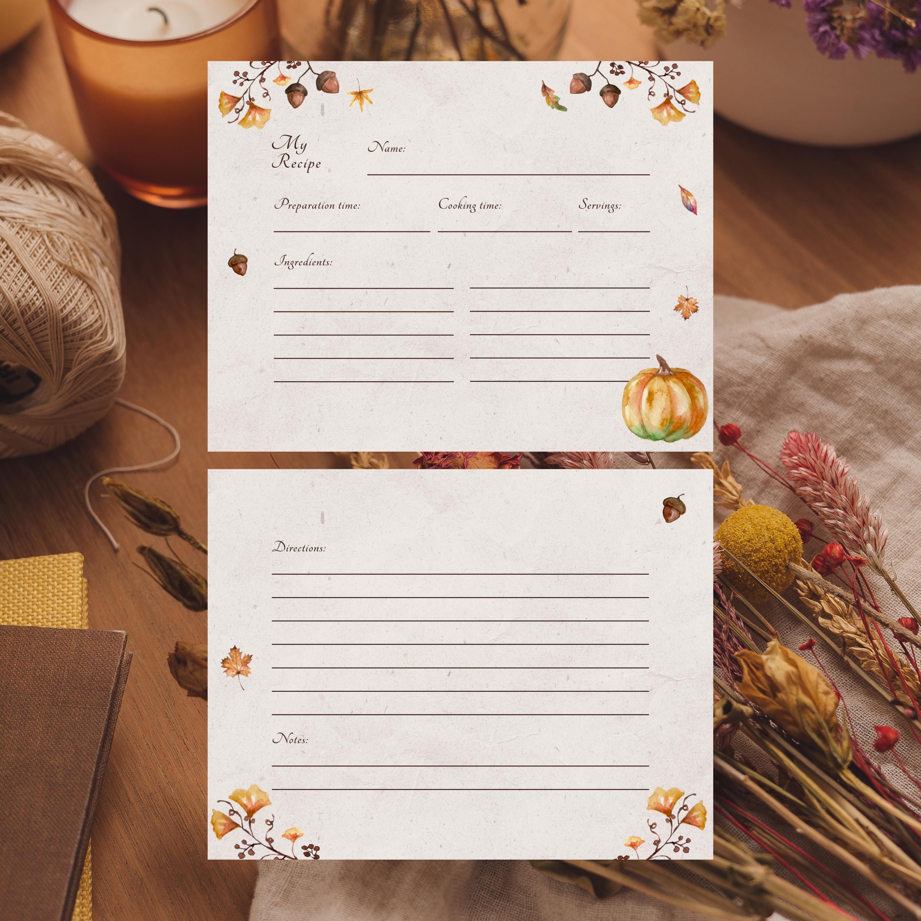 Printable Fall Recipe Card Template, Pumpkin Autumn Editable Recipe ...